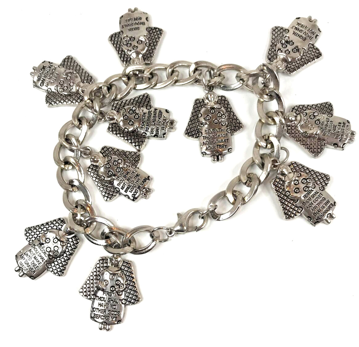 Vintage 10 Commandments Charm Bracelet Angel Charm Si… - Gem