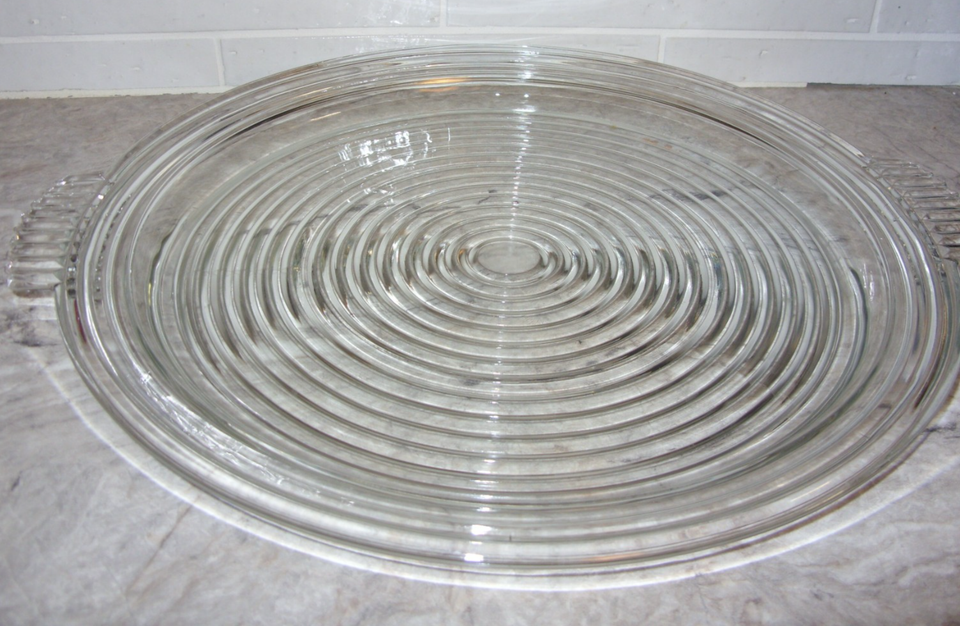 Anchor Hocking Manhattan Clear Depression Glass Round 14" Handled Tray ...