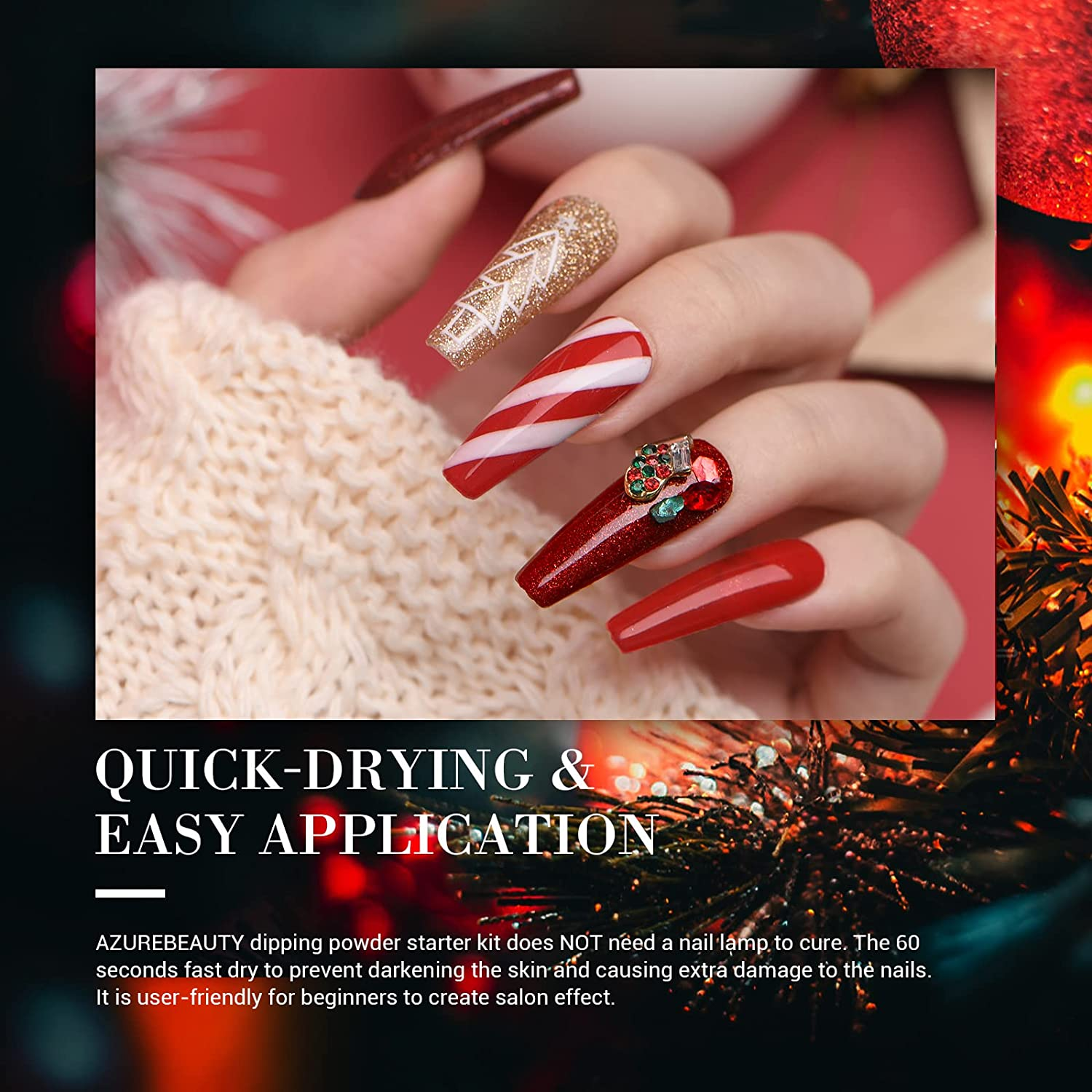 Dip Powder Nail Set, 6 Colors Glitter Red Green Silver Gold Nail ...