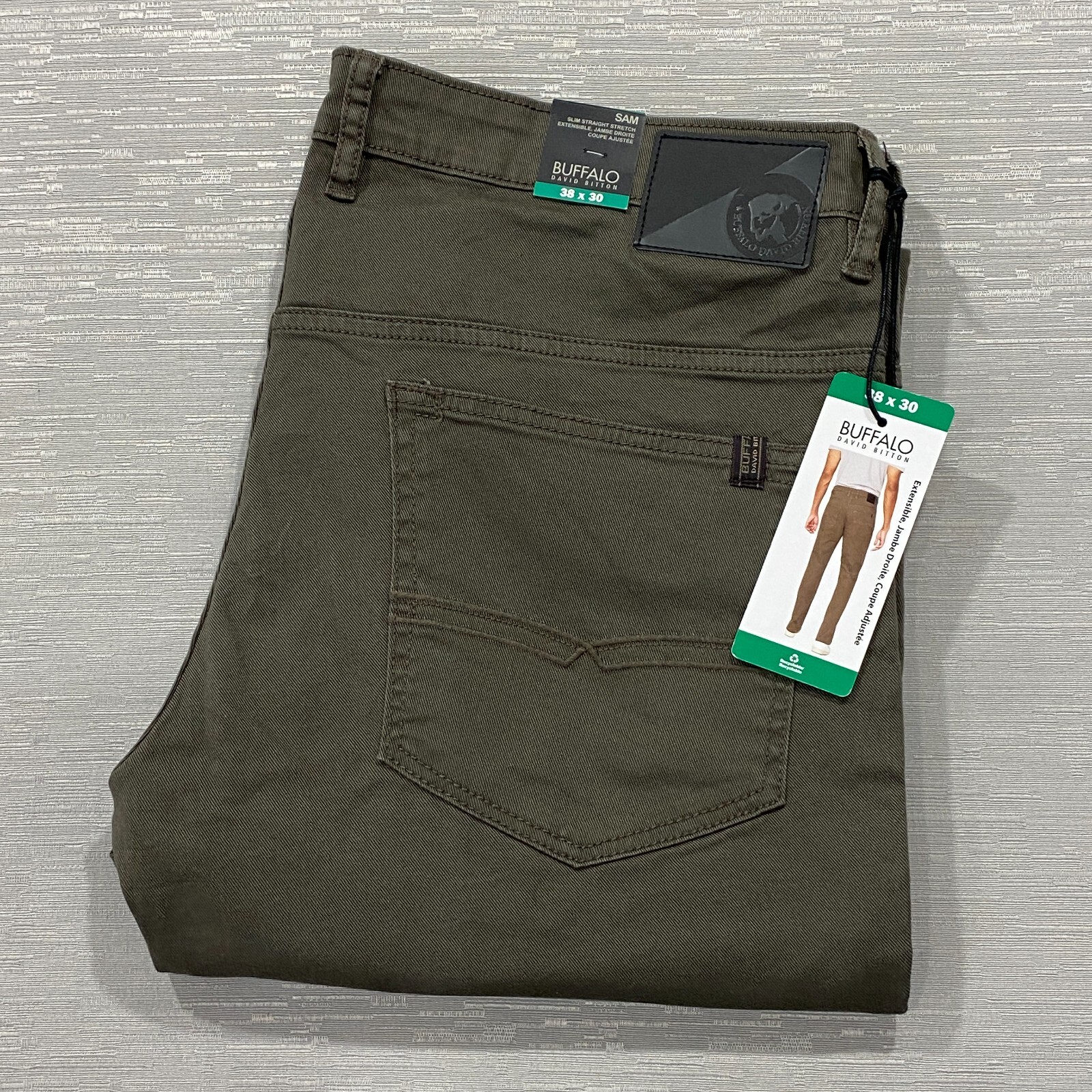 Buffalo SAM Men's Brown Denim Jeans Size 38 x 30" Slim Fit Straight Leg ...