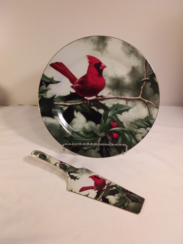 Hautman Brothers Collection Cardinal In Holly Dessert Cake Plate With Server... | eBay