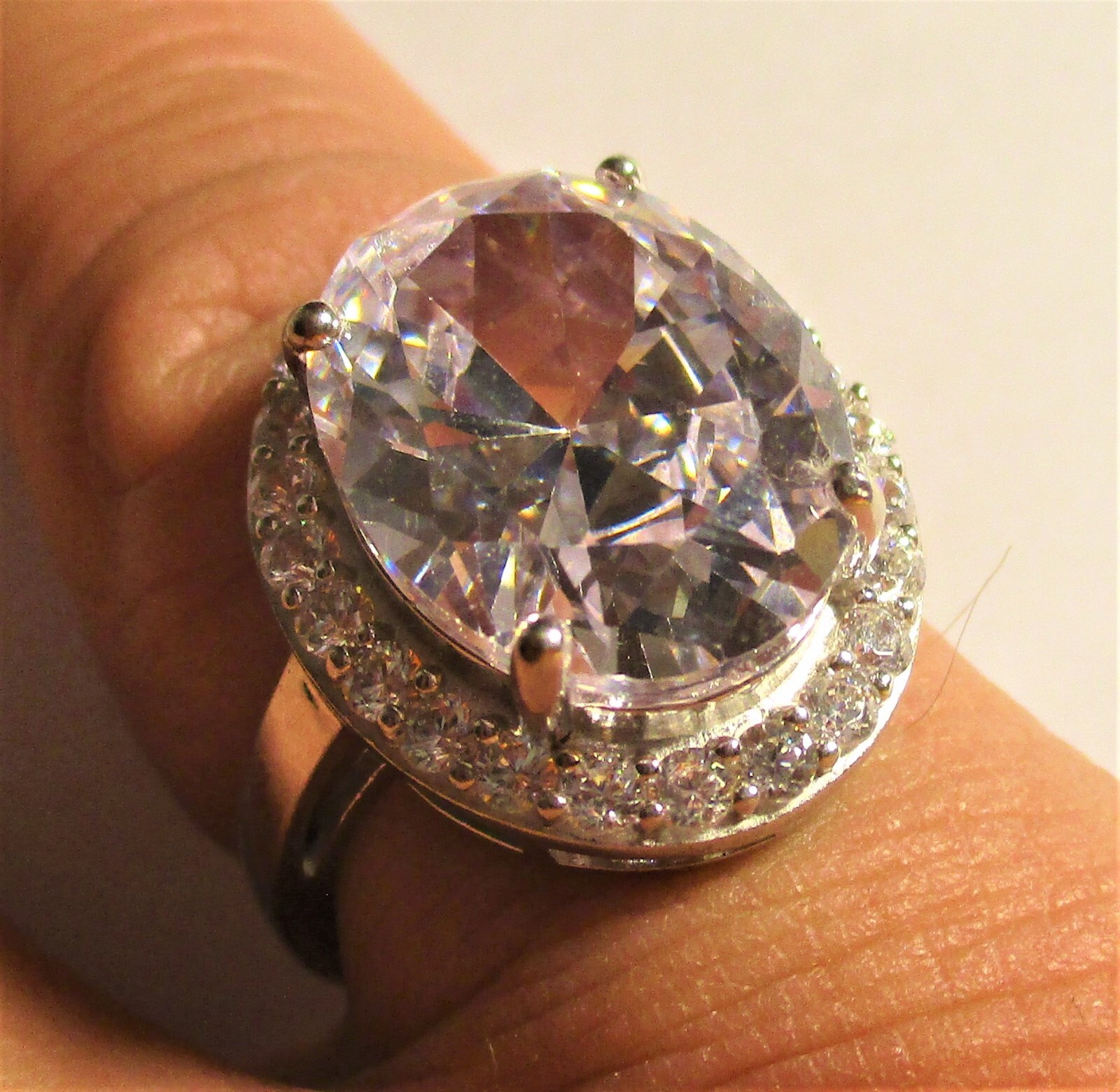 STERLING SILVER STUNNING MASSIVE OVAL CUBIC ZIRCONIA CLUSTER DRESS RING ...