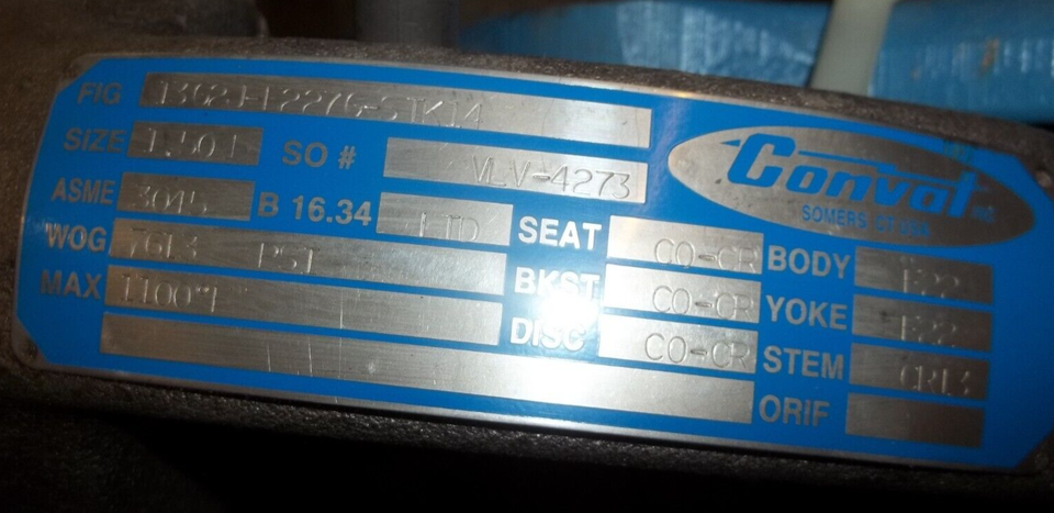 CONVAL 13G2J-F227G-STK14 SIZE 1.5 1-1/2" 3045PSI B16.34LTD F22 GLOBE ...