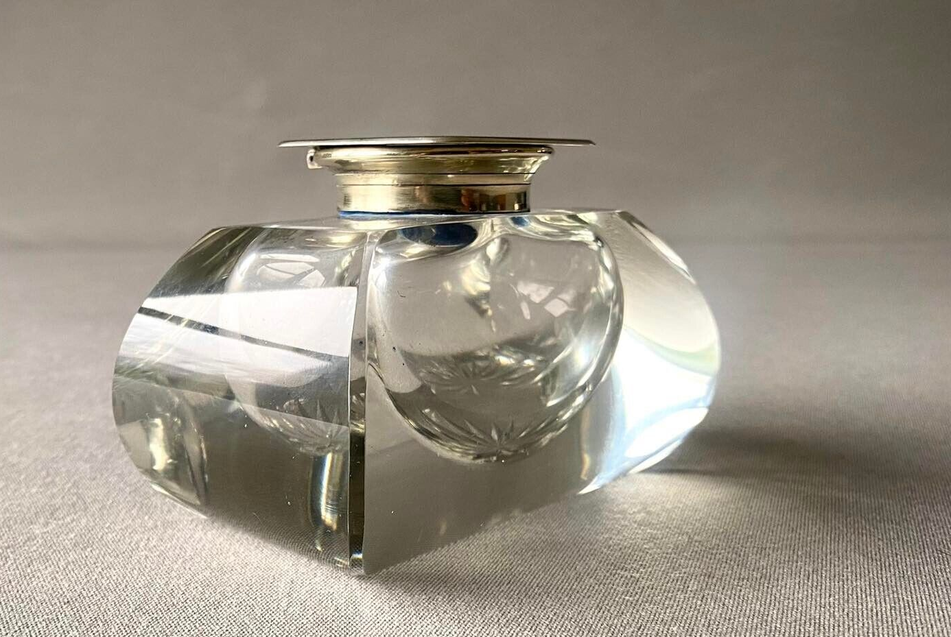 Rare Antique French Crystal Ink Well with Silver-plated Hinged Lid | eBay