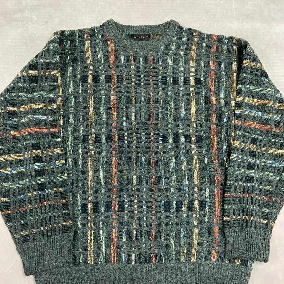 Vintage Knitted Jumper Abstract Patterned Grandad Knit Sweater Men's M ...