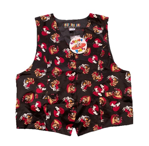 VINTAGE Looney Tunes Mania Silk Valentines Day Vest 1996 Mens XL Black ...