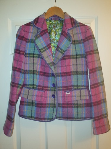 Ness Women's Pure Wool Tweed Jacket Blazer UK Size 10, Pink & Green ...