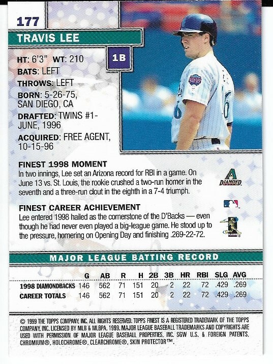 1999 Topps Finest #177 Travis Lee Arizona Diamondbacks | eBay