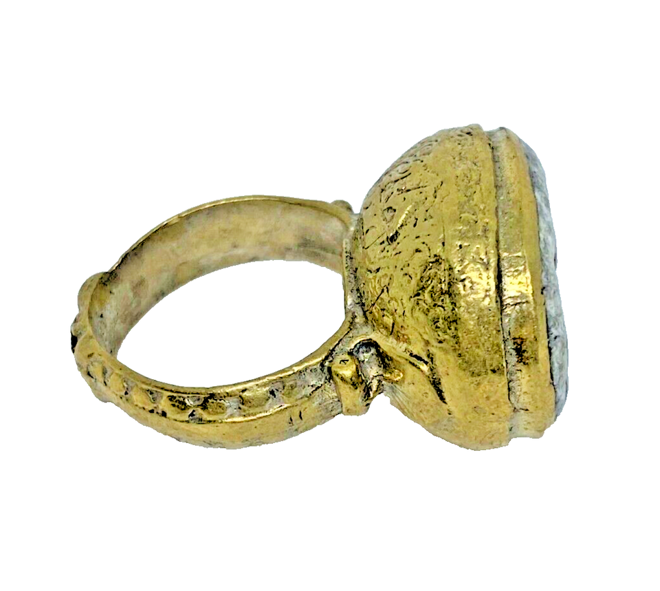 RARE ANCIENT WEARABLE PHOENICIAN GOLD COLOR RAM MONSTER RING BRONZE ...