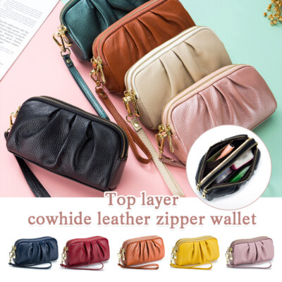 Women Hand Collar Bag Zipper Leather Cowhide Large Capacity Phone ...