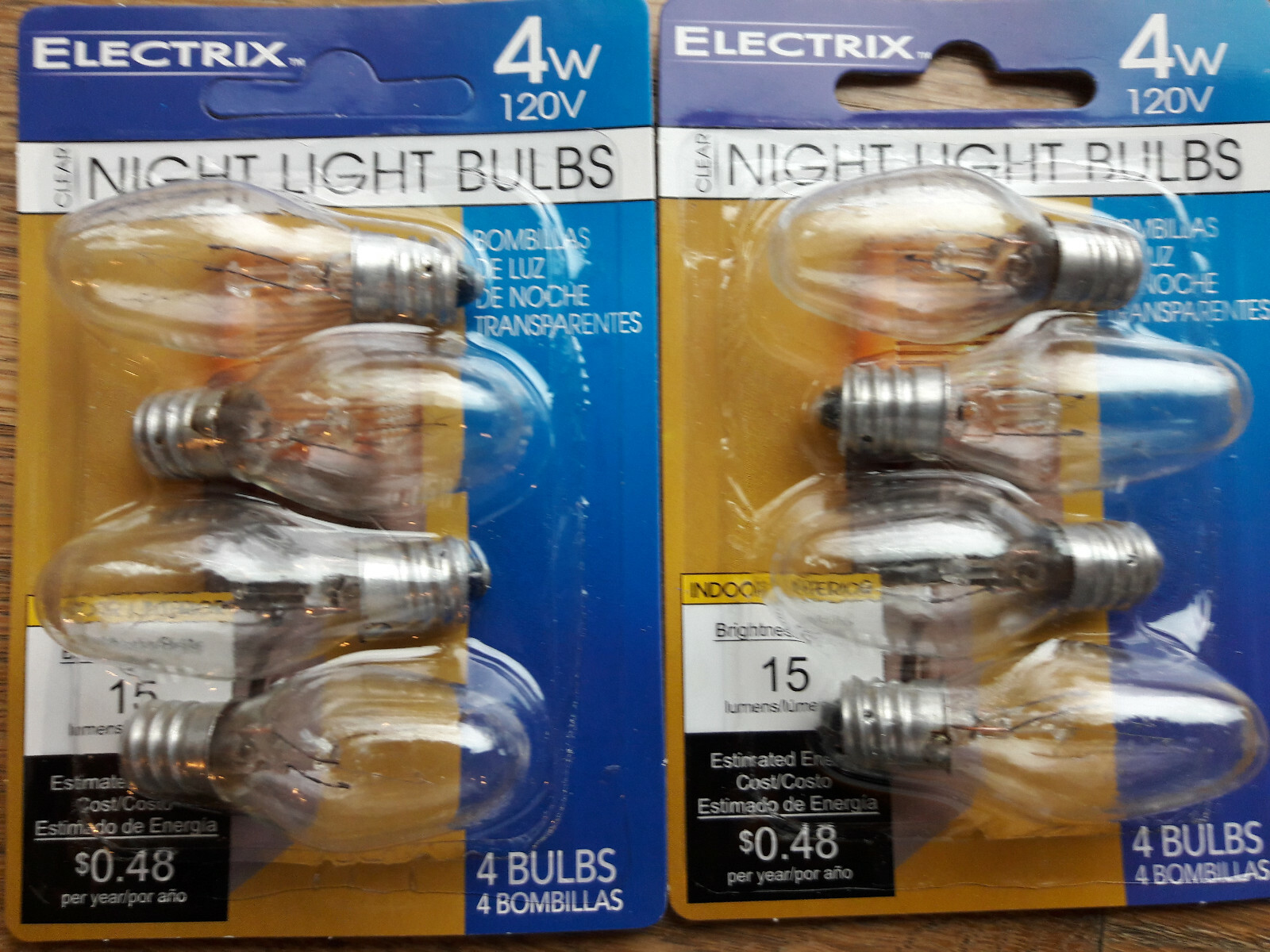 'ELECTRIX' 8 CLEAR NIGHT LIGHT BULBS- 2 Separate Packs with 4 Bulbs (4W ...