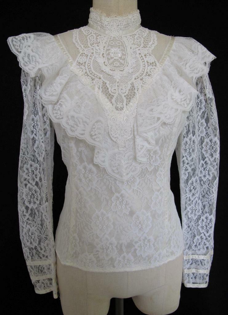 Vintage 70s Jessica's Gunnies Victorian Lace Blouse X… - Gem