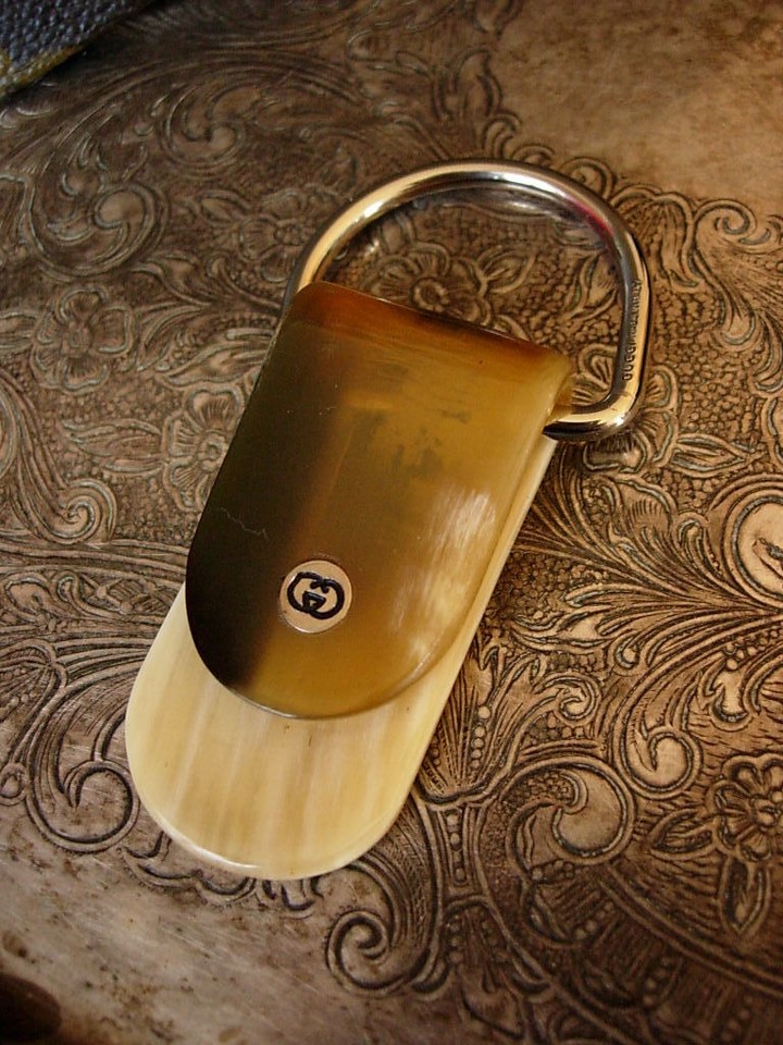 Ultra RARE Vintage GUCCI Horn Key Ring Charm Keychain Tag Accessory GG ...