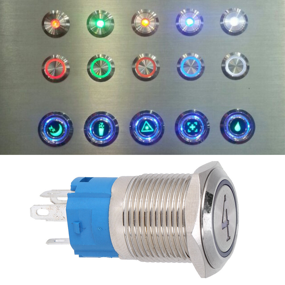 2PCS 5-Pin Metal Push Button Switch 16mm Flat Head Self-Reset Switch ...