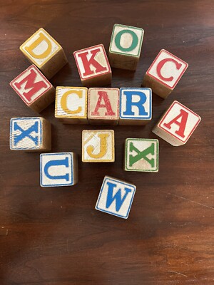 14 Vintage Wooden Toy Alphabet Blocks 1.75” Letters On Both Sides ...
