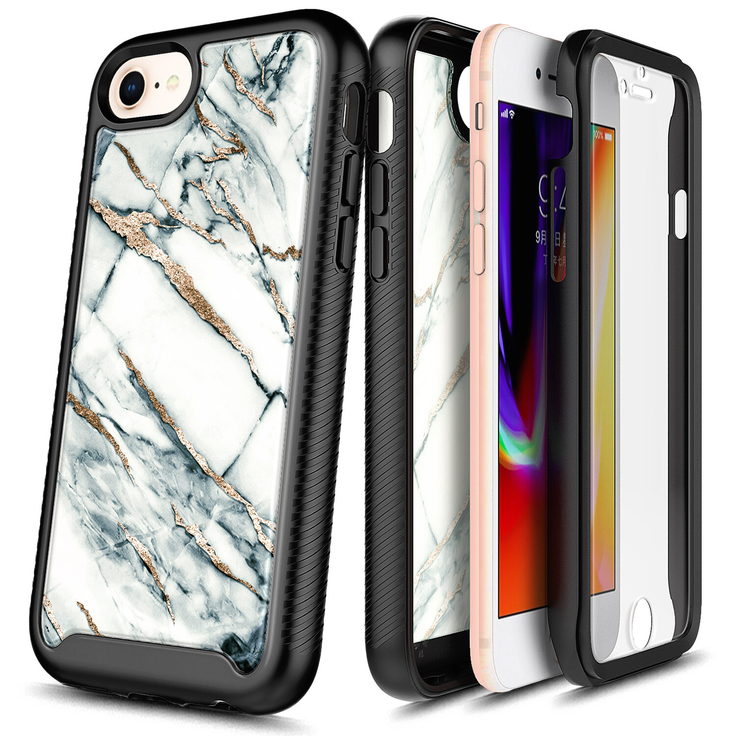 For iPhone 6 6s 7 8 Plus, 360° Full Body Defender Case Built-In Screen ...