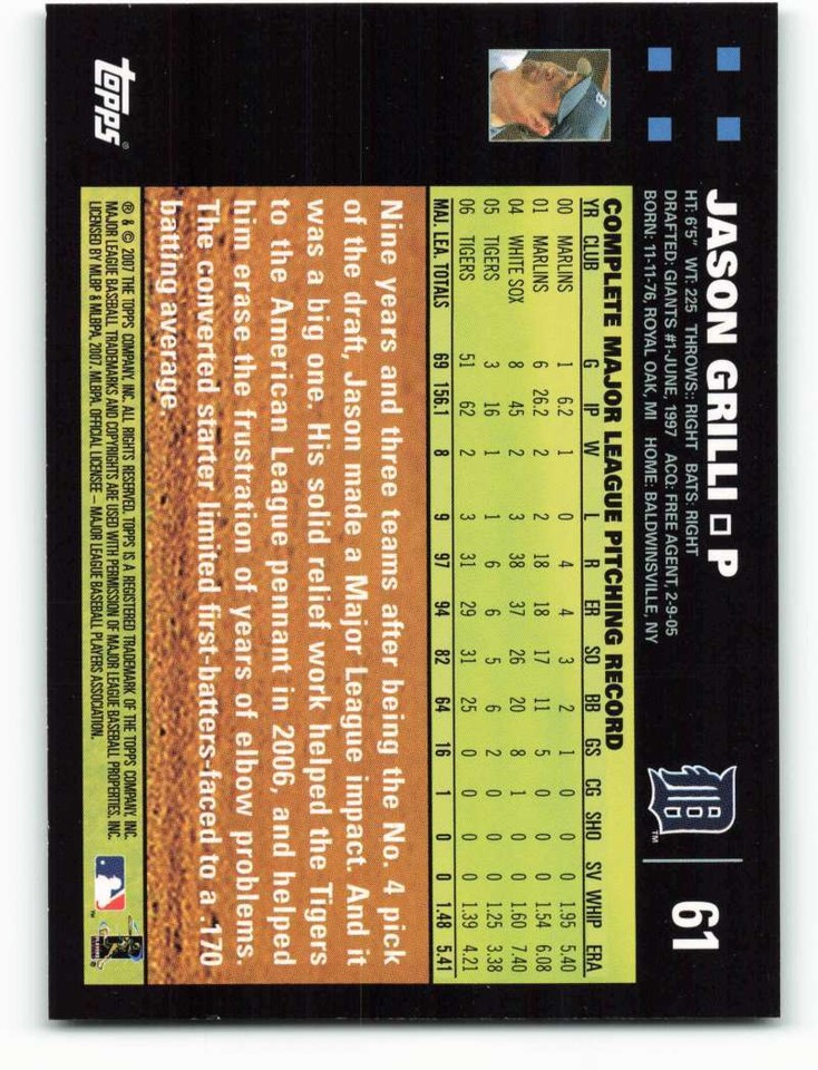 2007 Topps #61 Jason Grilli NM-MT Tigers | eBay