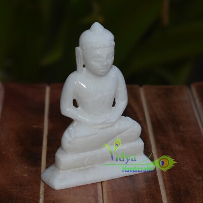 4" Mahaveer Swami Statue Hand Carved White Stone Sculpture God Peace ...