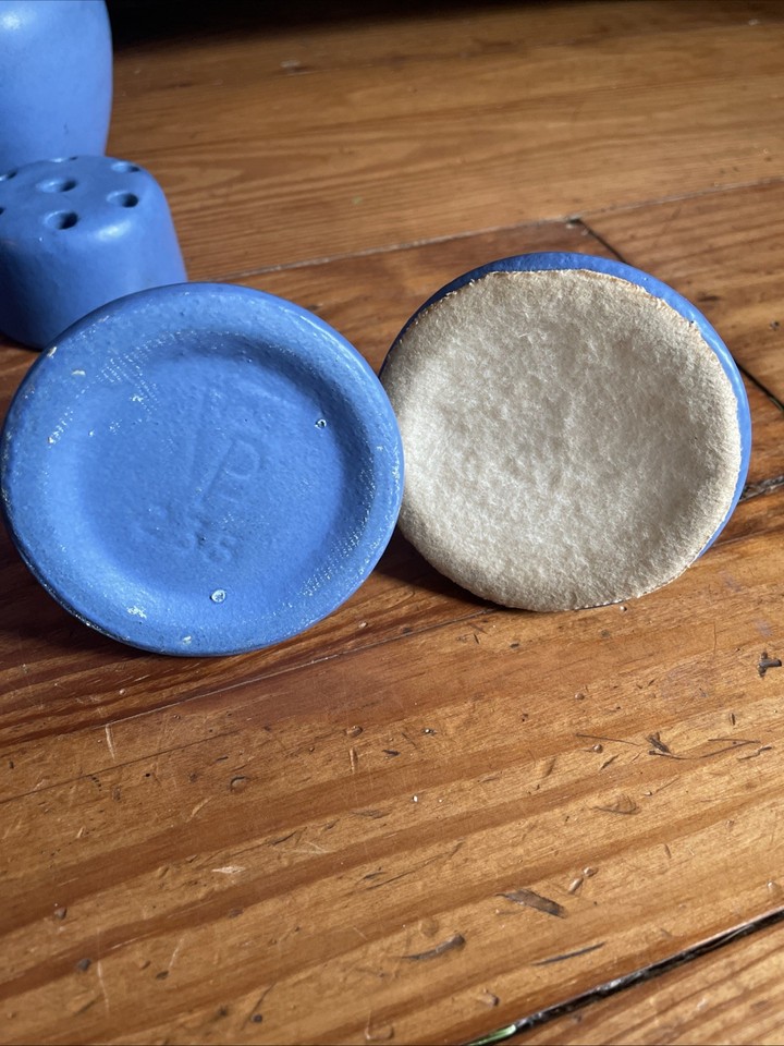 VTG Set Blue Matte Art Pottery Vase Candle Holder Flower Frog ...