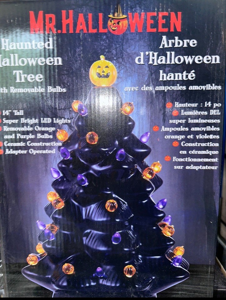 Mr Halloween Haunted Tree Ceramic Black 14 inch Pumpkin Orange Purple ...
