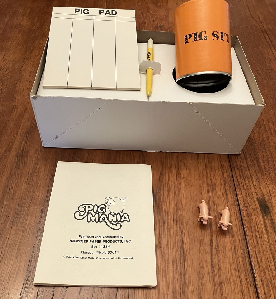 VTG 1977 Pig Mania Game w Original Pigs, Pig Sty, Instructions, Pig Pad ...