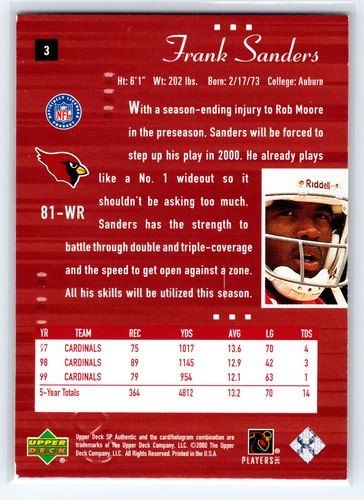 2000 SP Authentic #3 Frank Sanders | eBay