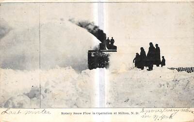 MILTON North Dakota postcard US USA rotary train snow plow railroad ...