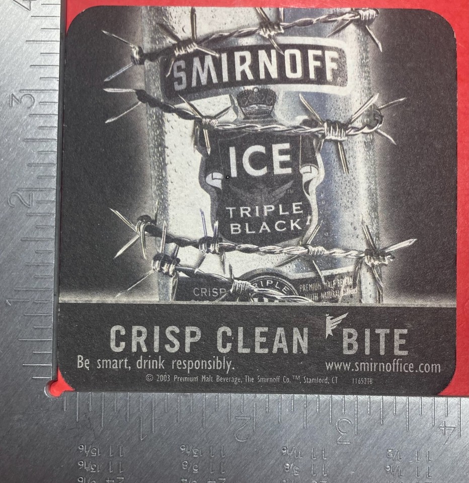 SMIRNOFF ICE (CLEAN BITE) (BARBED WIRE) VINTAGE RECTANGLE BEER COASTER ...