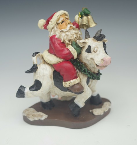 LOST WOODSMAN STUDIO RICK J ROWLEY MOOOY CHRISTMAS SANTA ON COW ...