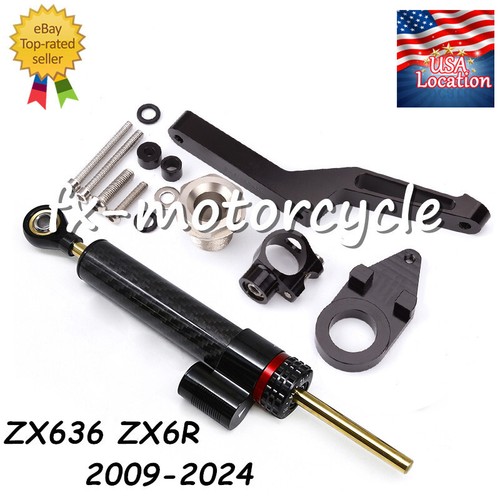 For Ninja ZX636 ZX6R 2009-2025 Carbon Fiber Steering Damper Bracket ...