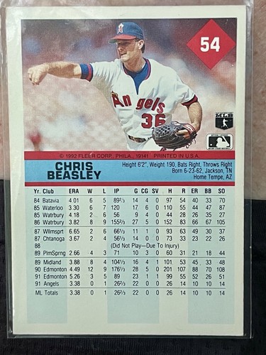 #54 Chris Beasley - California Angels - 1992 Fleer Baseball | eBay