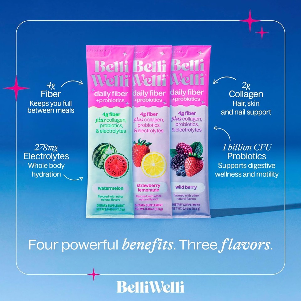Belli Welli Daily Fiber Supplement Packets with Collagen Probiotics ...