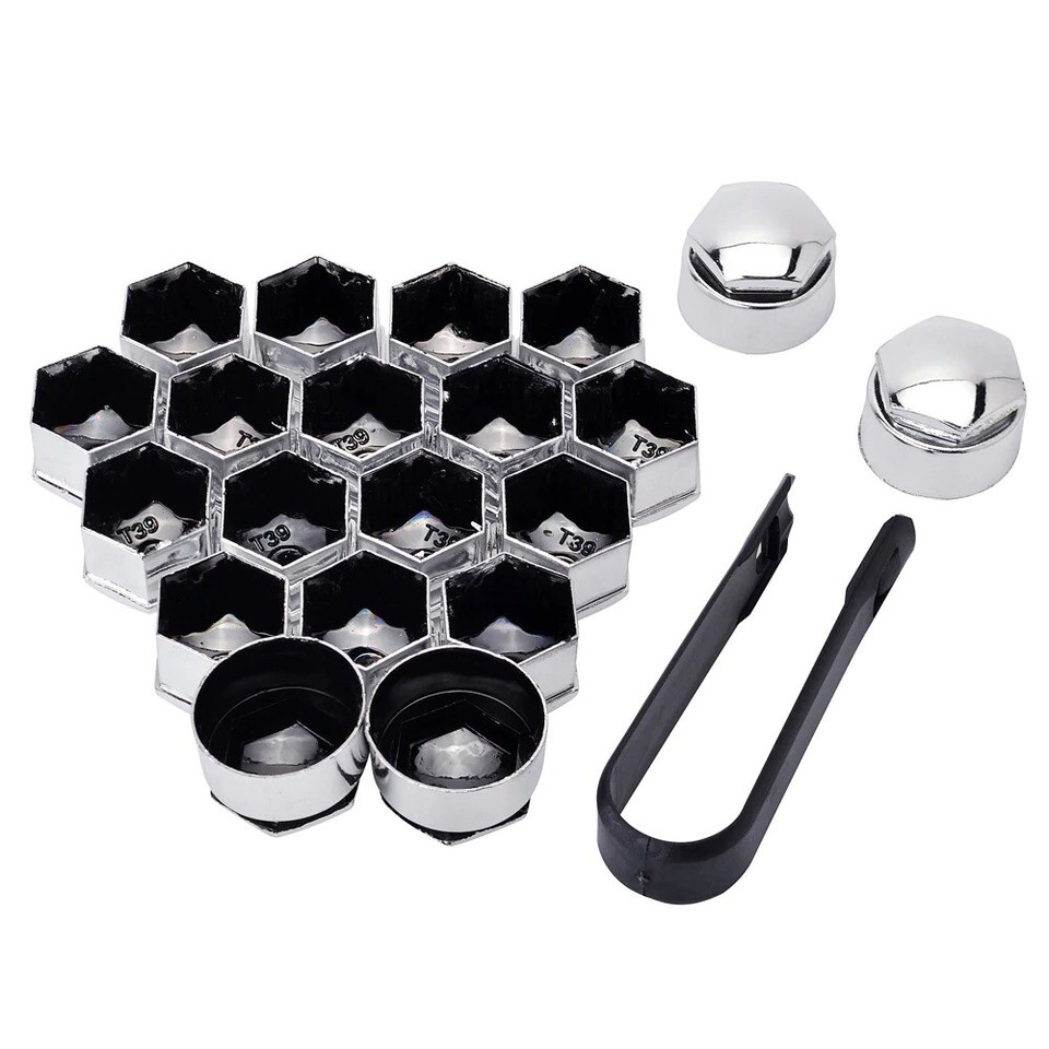 19mm Chrome Alloy Wheel Nut Bolt Covers Caps Key Universal for any Car ...