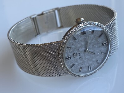 Omega 14K Solid White Gold Watch with Diamond Bezel 55g | eBay