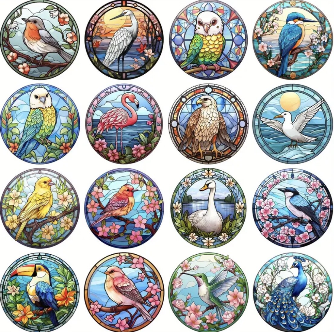10Pcs Round Stain Glass Window Stickers- Scrapbook, Journal, DIY Crafts ...