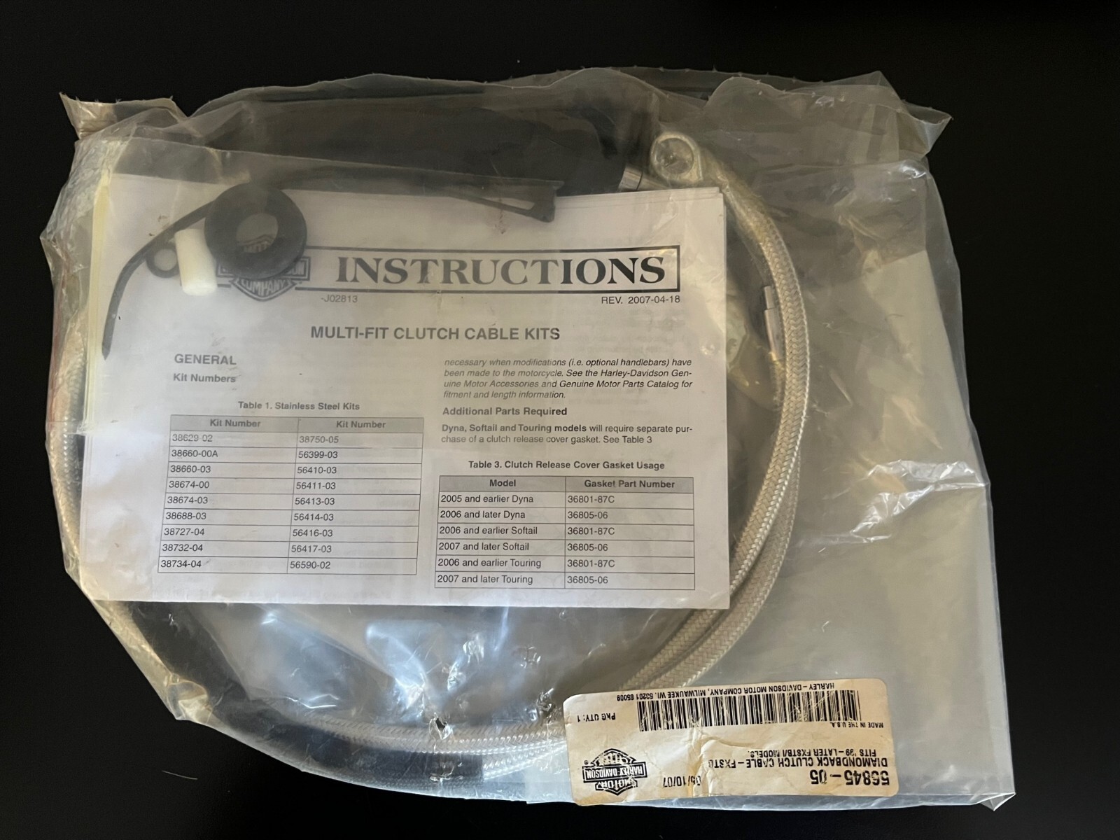 Harley-Davidson 56845-05 Diamondback Clutch Cable - FXSTB NOS | eBay