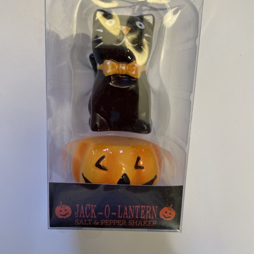 GANZ Jack-O-Lantern Salt & Pepper Shaker (2 pc.set) NEW Black Cat and ...