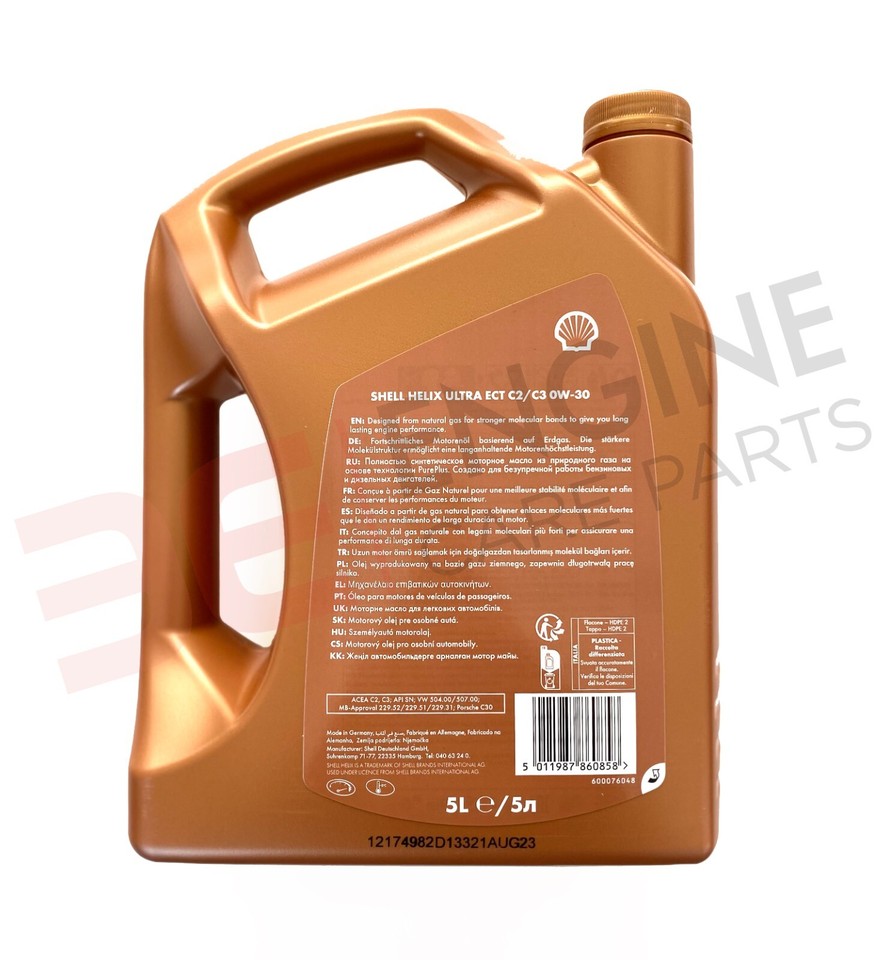 SHELL HELIX ULTRA ECT ACEA C2/C3 0W-30 FULLY SYNTHETIC ENGINE OIL 5L ...