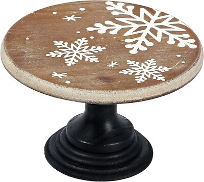 10-inch Round Wooden Cake Stand with Rustic Solid Wood and Black ...