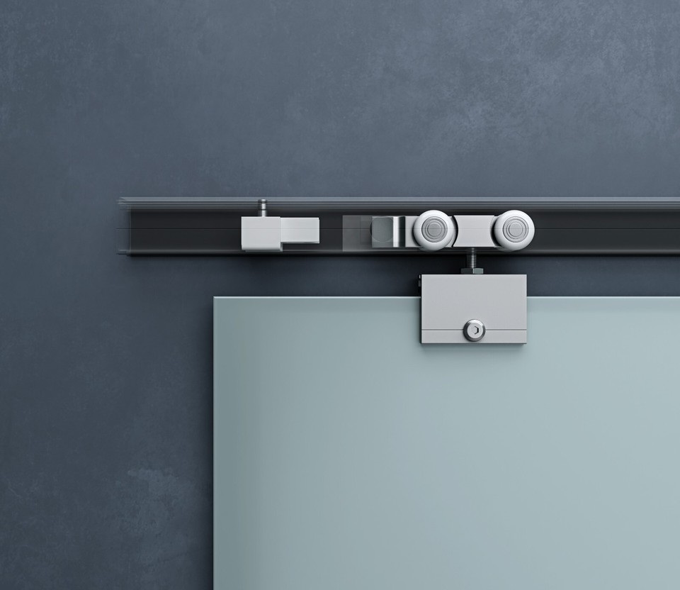 Home Interior Sliding Door Glass Rail Track Kit Round Handle Frosted ...