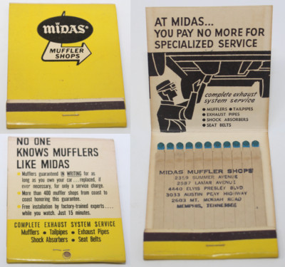 Vintage Matchbook Midas Muffler Shops 5 Memphis Locations 1960s Unused ...
