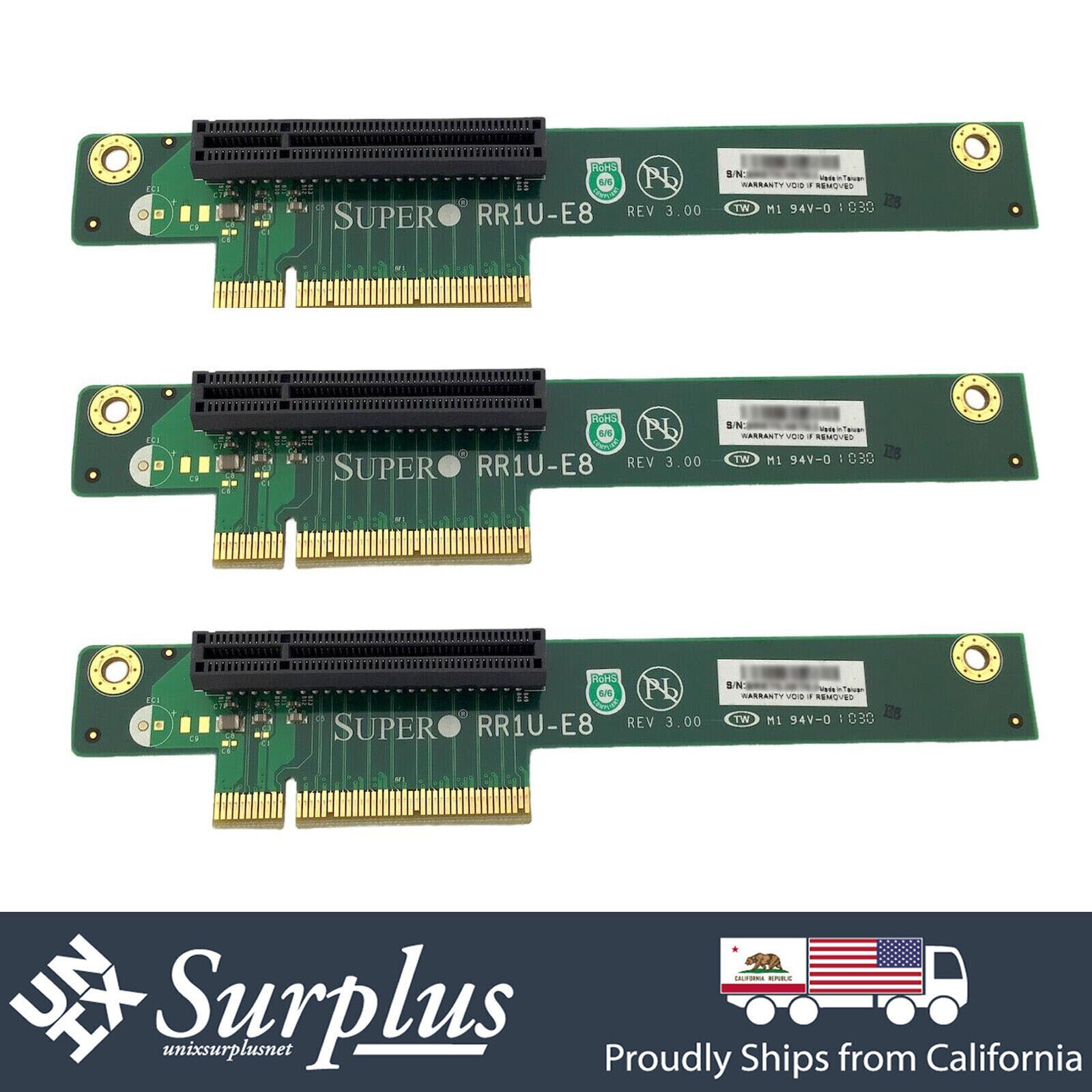 Lot of 3 Supermicro RSC-RR1U-E8 PCIe x8 Riser Card Right Side 1U CSE ...