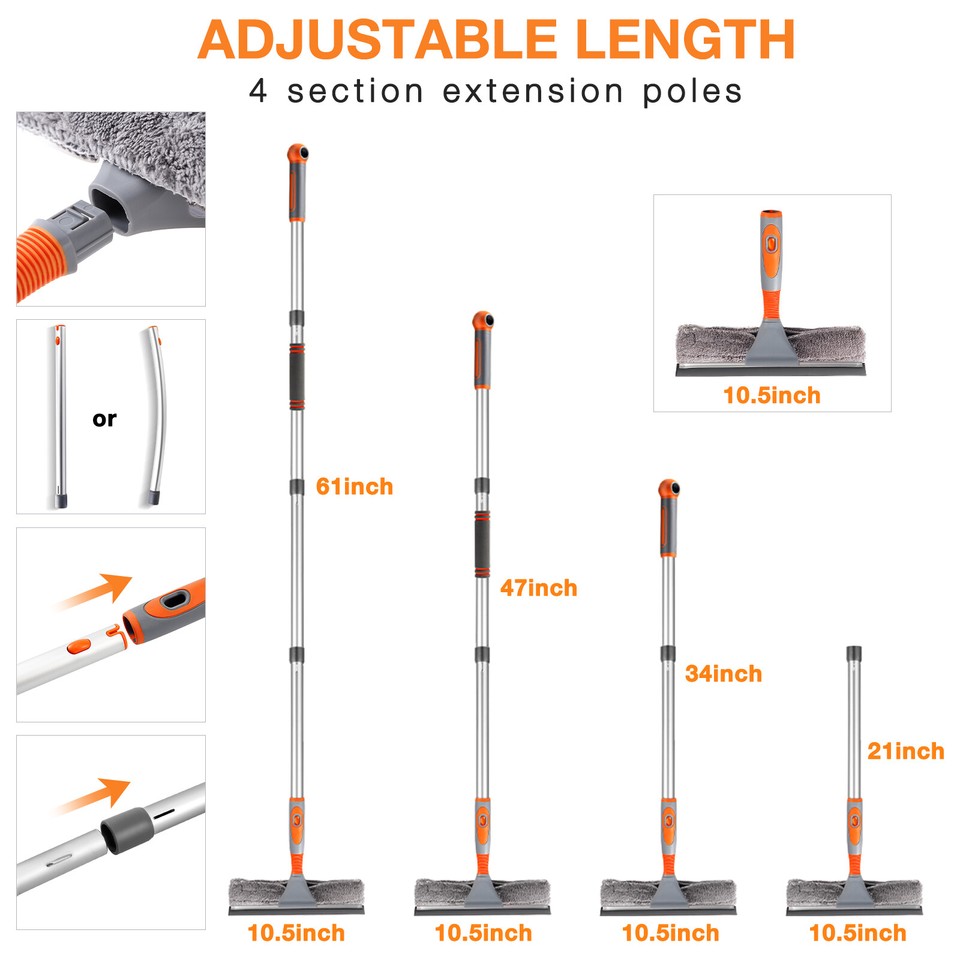 103'' Extendable Window Cleaner Telescopic Squeegee Long Handle Washer ...
