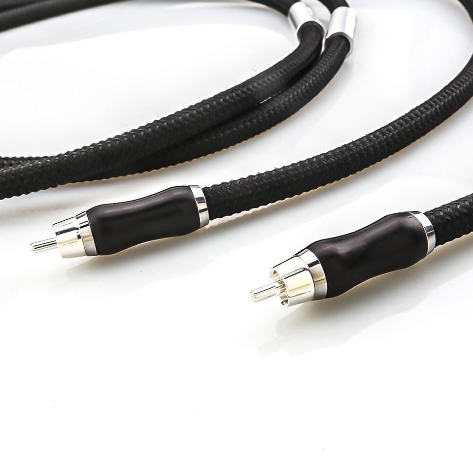 Pair Solid Pure Silver Conductor Wood RCA HiFi Audio Interconnect Cable ...