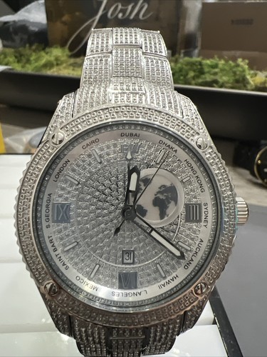 JBW Men’s Jet Setter GMT Silver Diamond Time Zone 46mm St Steel Watch ...