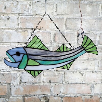 Large Striped Bass Stained Glass Fish Suncatcher - Fishing Window ...