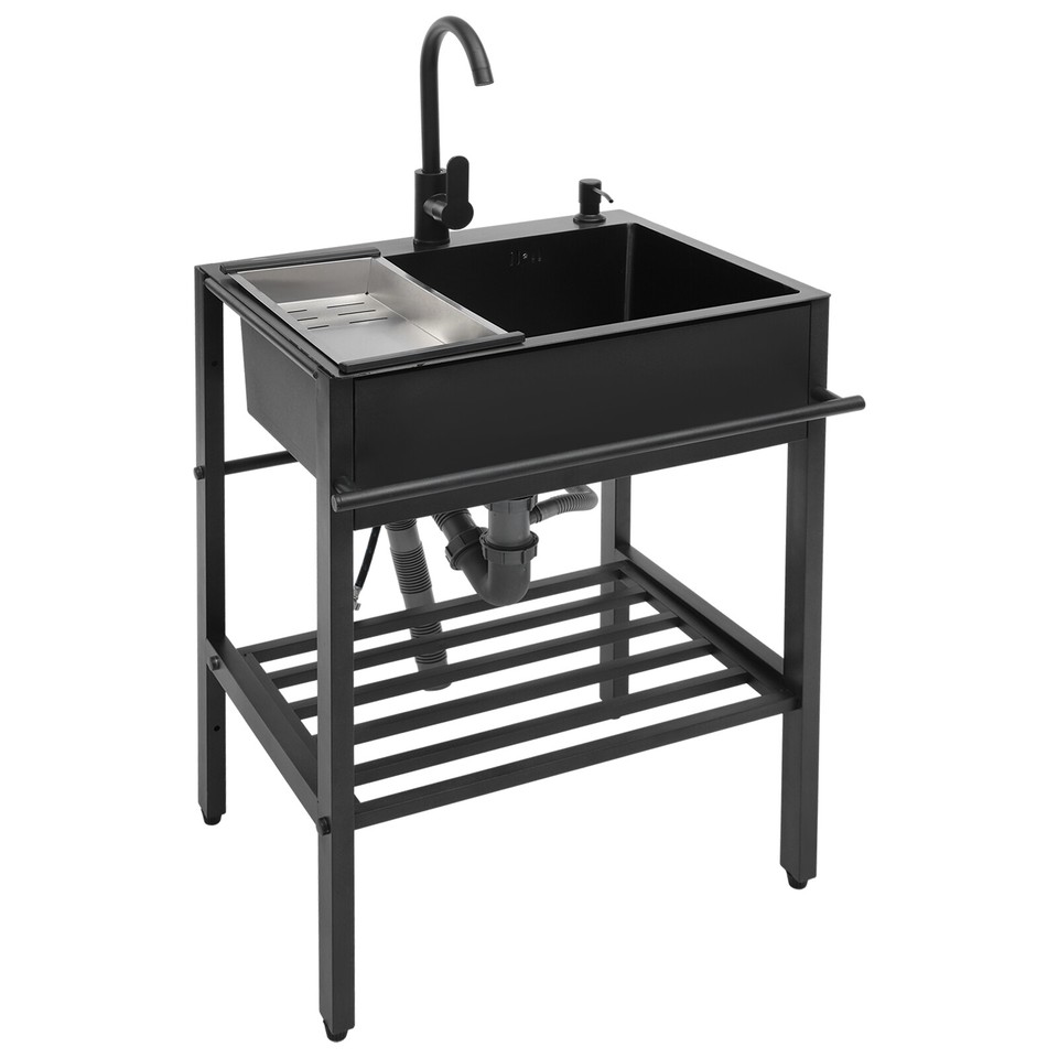 ‎Freestanding Kitchen Sink Stainless Steel Sink w/ Faucet & Water Inlet ...