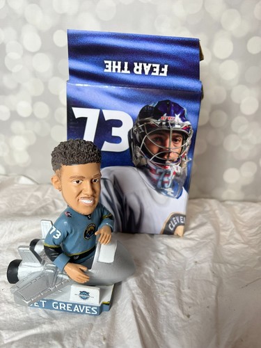2025 Jet Greaves 73 Cleveland Monsters Hockey Goalie Bobblehead Blue ...