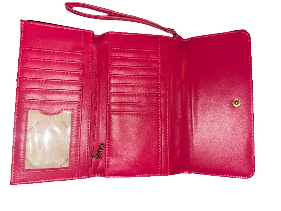 BEBE Hot Pink Quilted Trifold Wristlet Wallet Excellent Condition! | eBay
