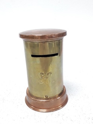 Vintage Trench Art Style Brass and Copper Hand Made Money Box Post Box ...